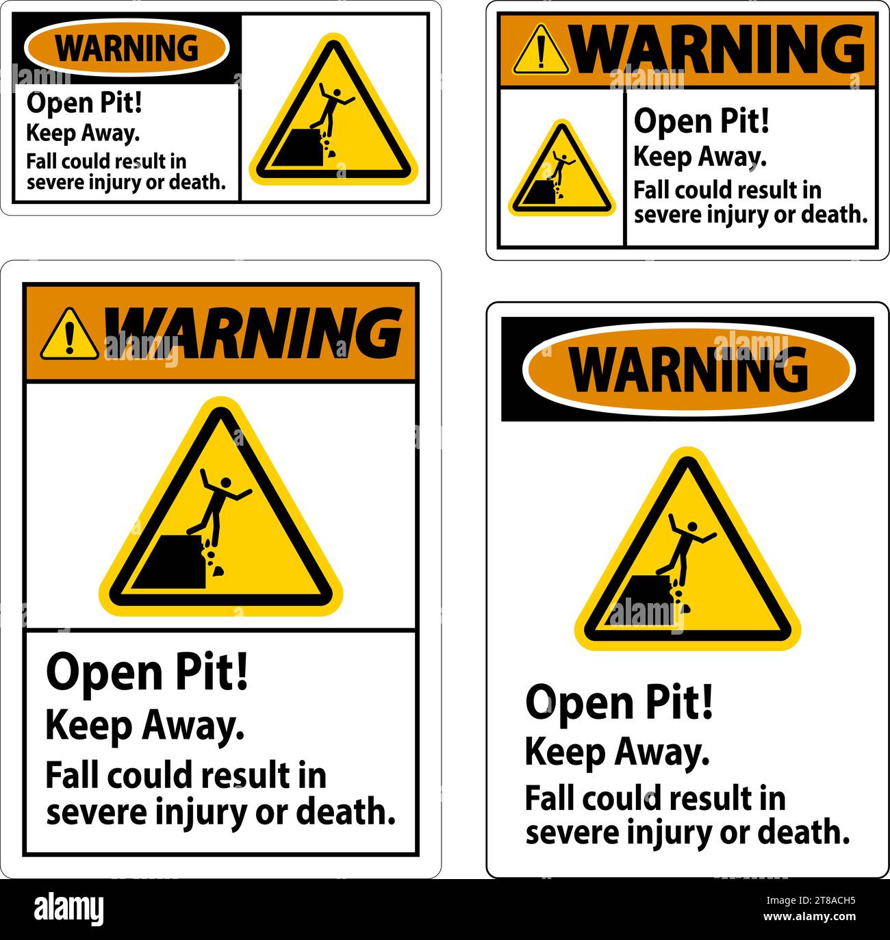 Warning Sign Open Pit Keep Away Fall Could Result In Severe Injury Or ...