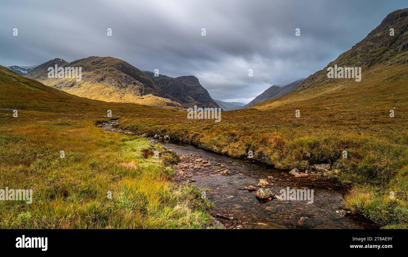 River Coe towards Three Sisters, Glencoe, Scotland Stock Photo - Alamy