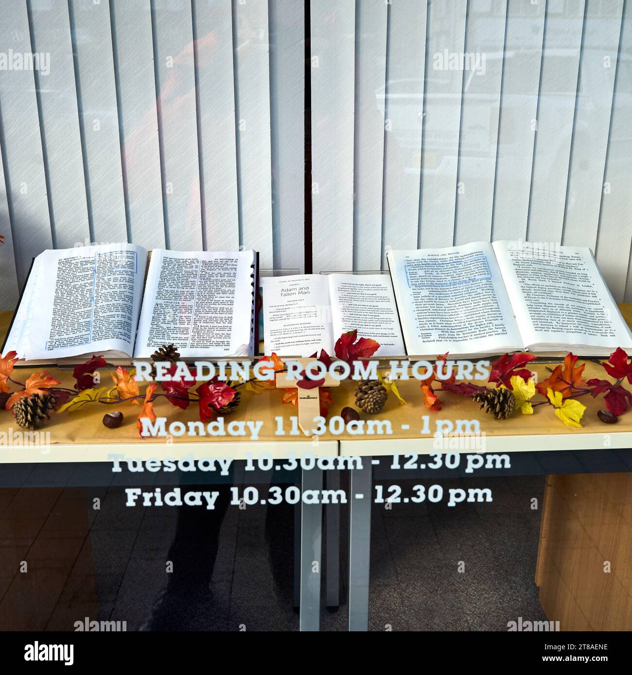 Looking into window of the Christian Science reading room in St Annes ...