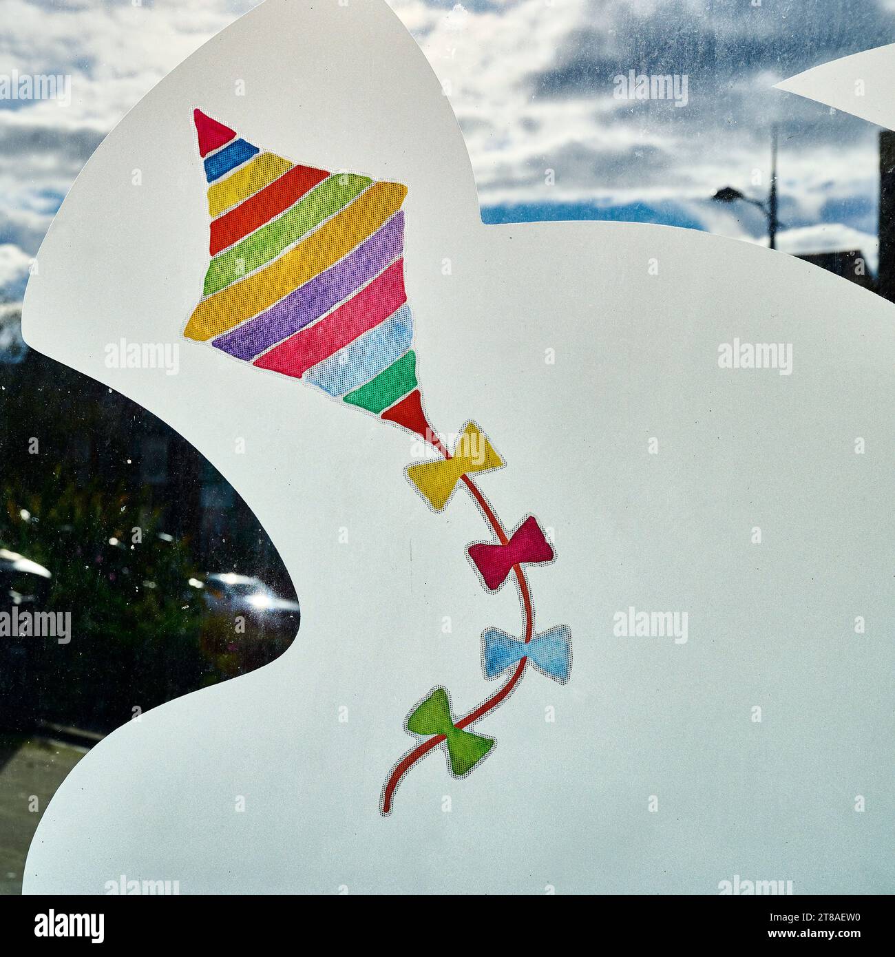 Image of colourful kite on window of shelter in St Annes,the home of ...