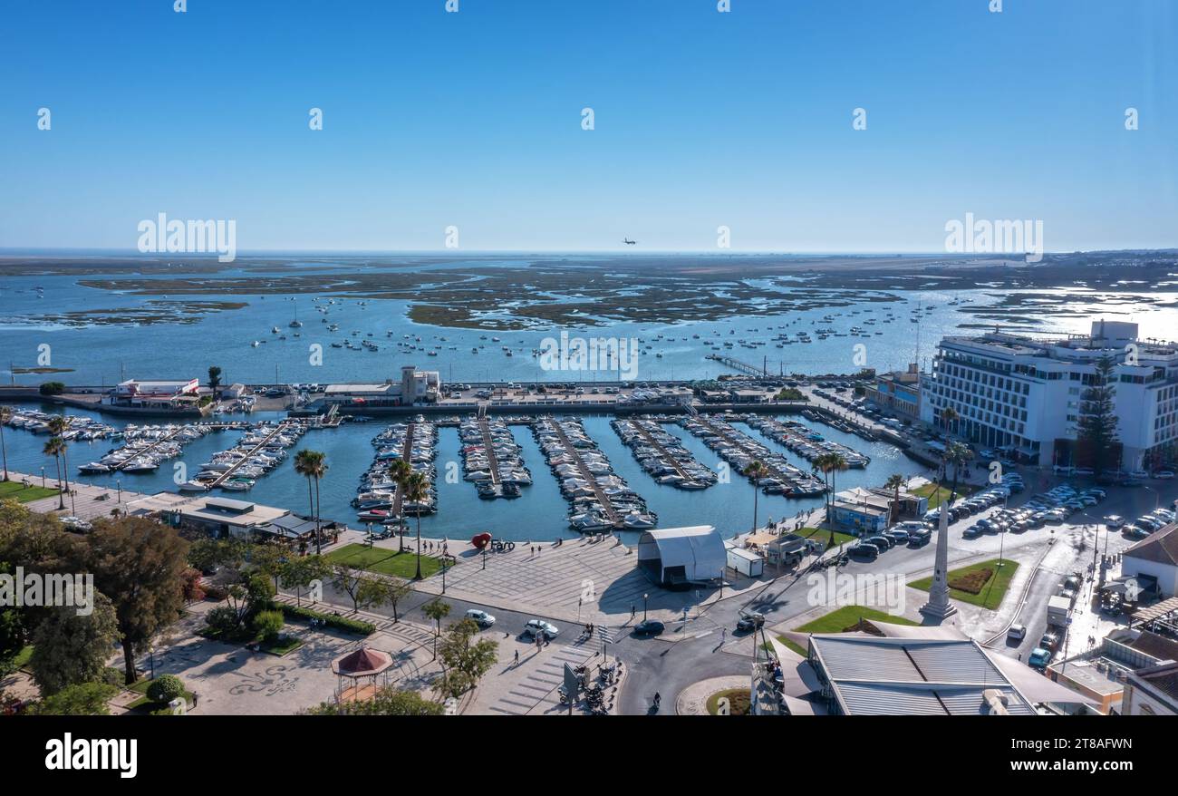 A stunning aerial cityscape of the city of Faro in Portugal view of the ...