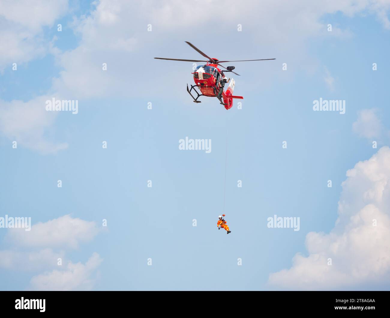 Bucharest, Romania -August 2023: SMURD helicopter flying against blue ...