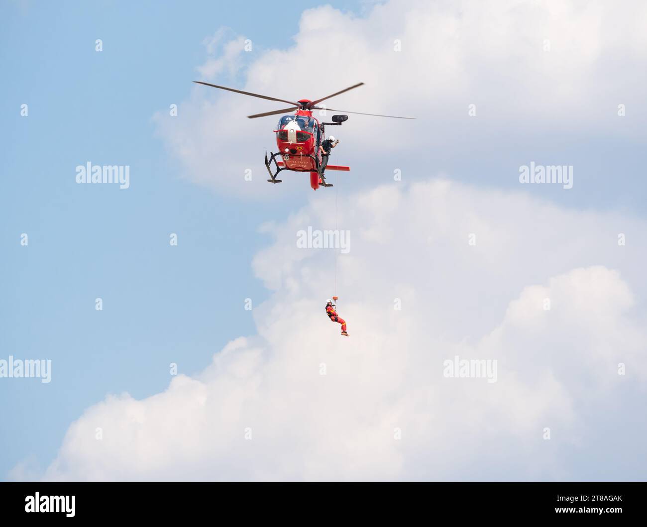 Bucharest, Romania -August 2023: SMURD helicopter flying against blue ...