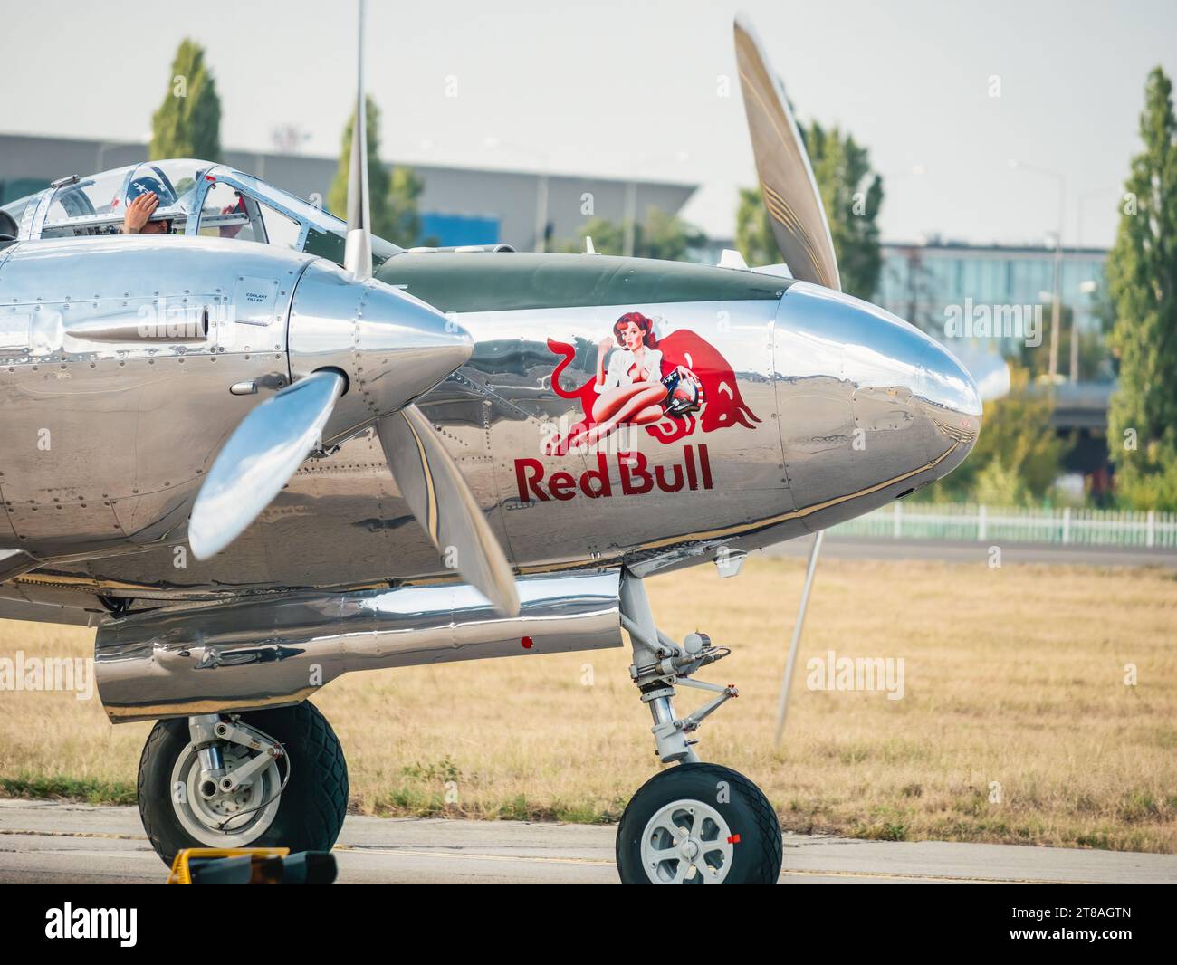 Bucharest, Romania -August 25 2023: Red Bull logo livery on B 25J ...