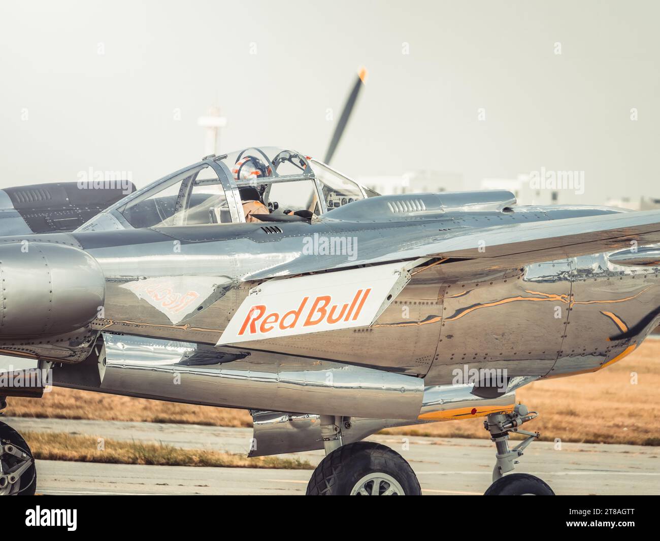 Bucharest, Romania -August 25 2023: Red Bull logo livery on B 25J ...