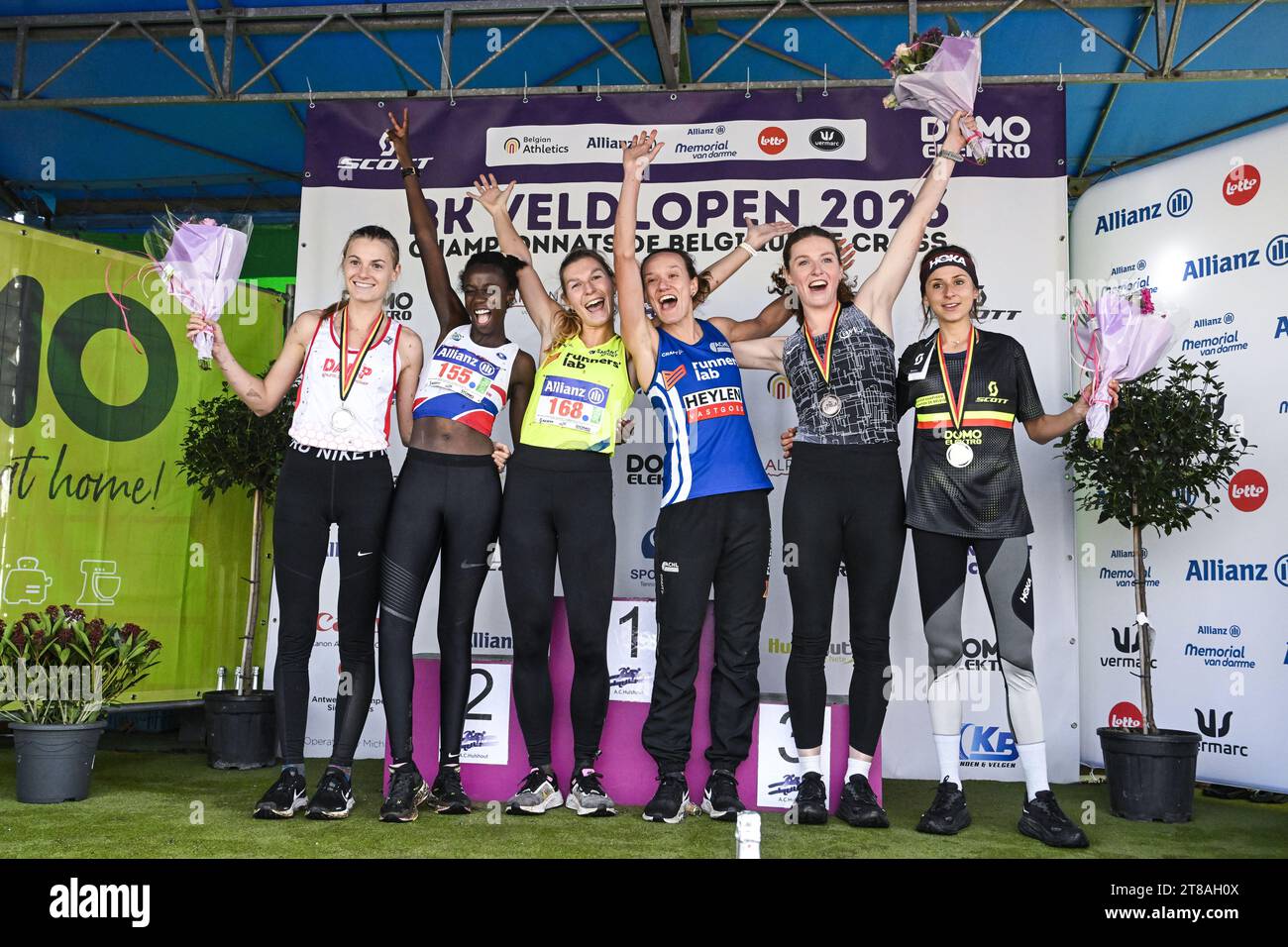 Team Belgium pictured on the podium after the women's race at the ...