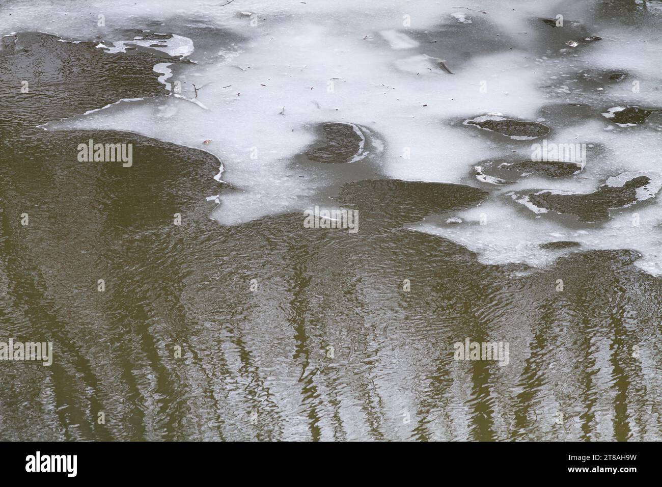 eroded and melting ice covers the surface of the spring river Stock ...