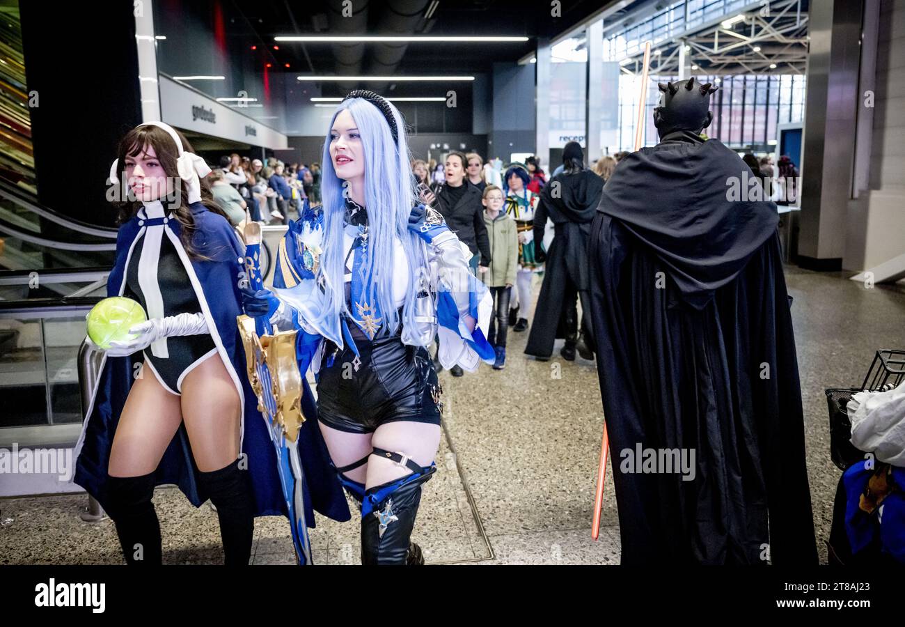 UTRECHT - Visitors in cosplay costume during the winter edition of Heroes Dutch Comic Con in the ...