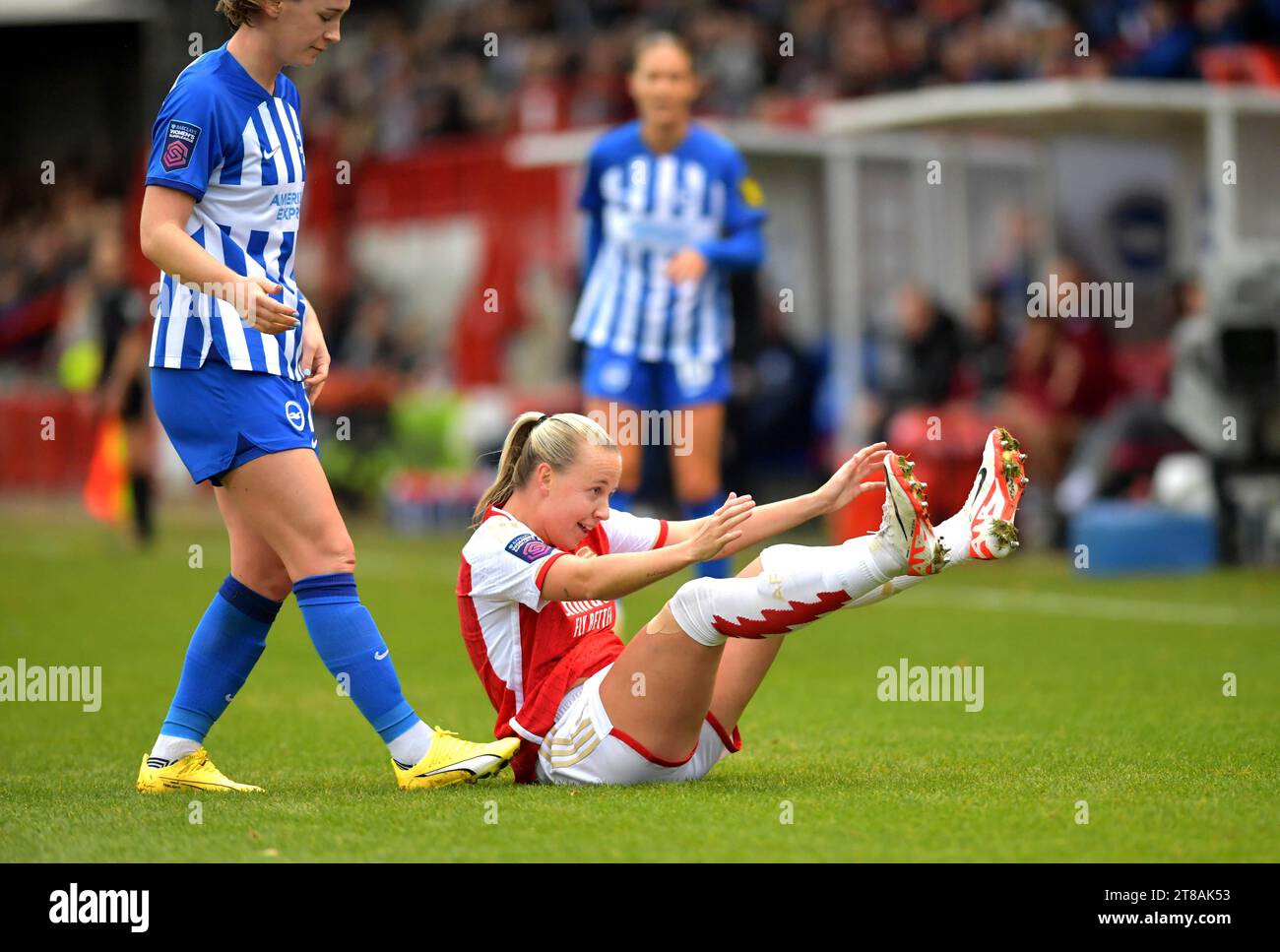 Crawley UK 19th November 2023 - Beth Mead of Arsenal is bundled over ...