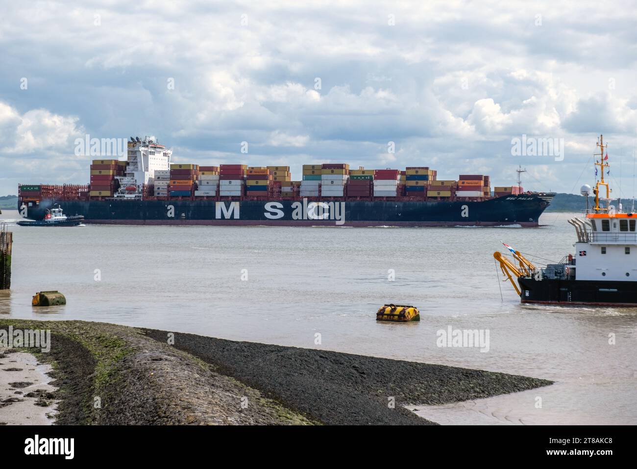 MSC Container ship in the Thames Estuary passes by Canvey Island in ...