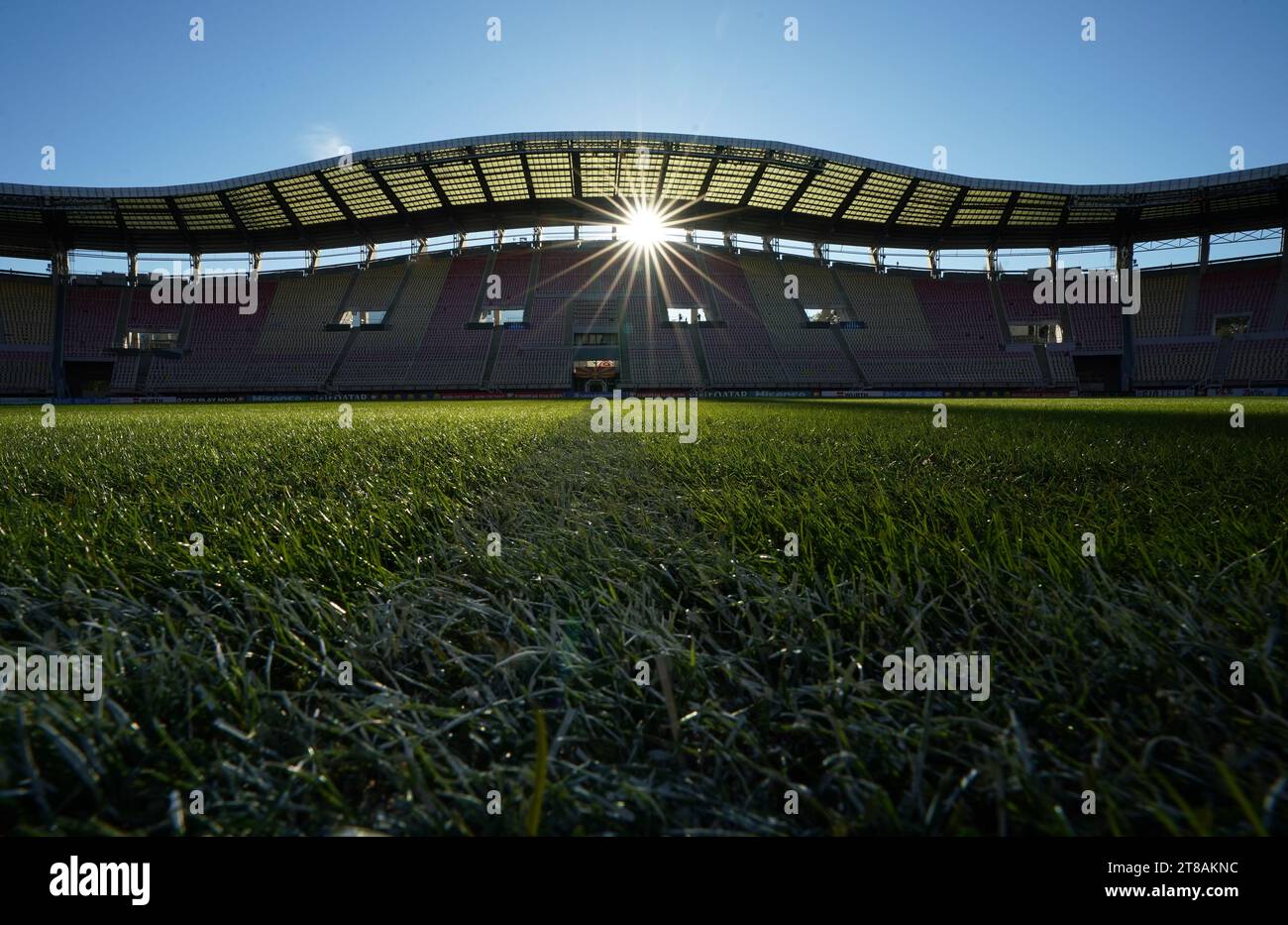 A general view of the pitch and stands ahead of a press conference at ...
