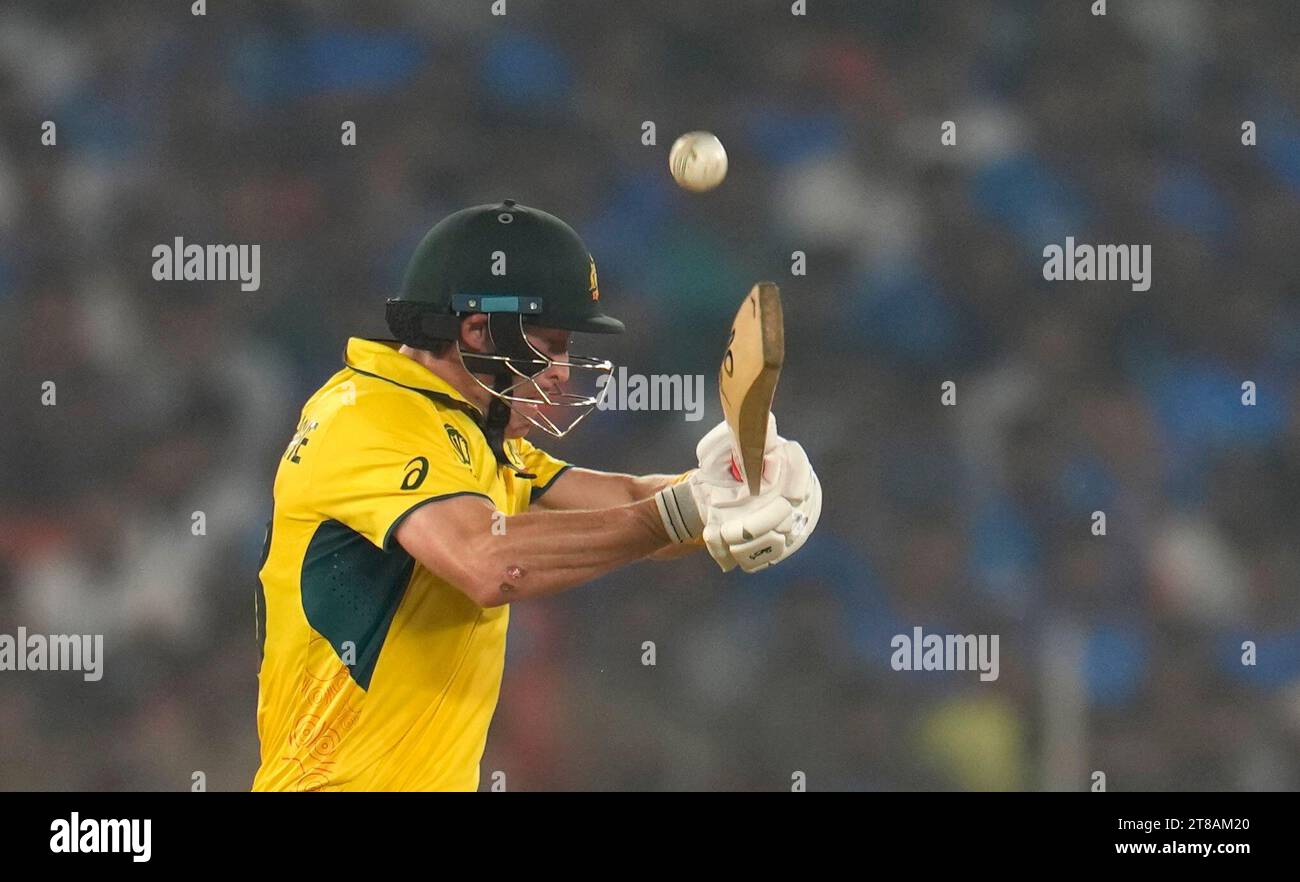 Australia's Marnus Labuschagne plays a shot during the ICC Men's Cricket World Cup final match ...