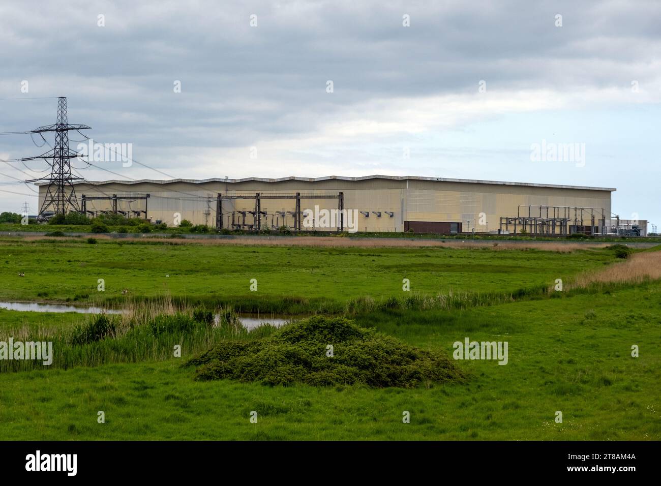 Kingsnorth Substation viewed from the Saxon shore way (path) on the Hoo ...