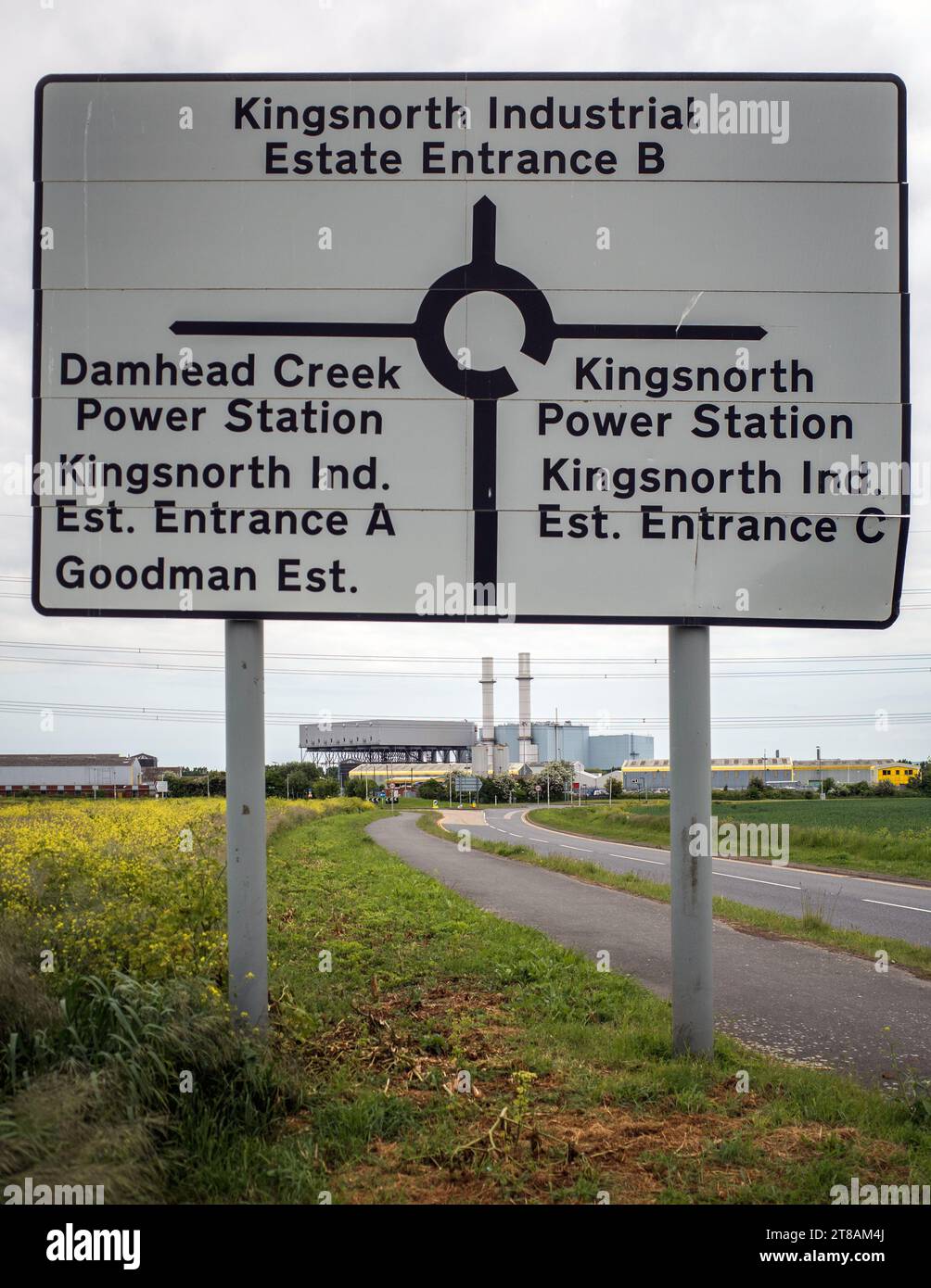 British road sign on the Isle of Grain, Kent, England. Damhead Creek ...