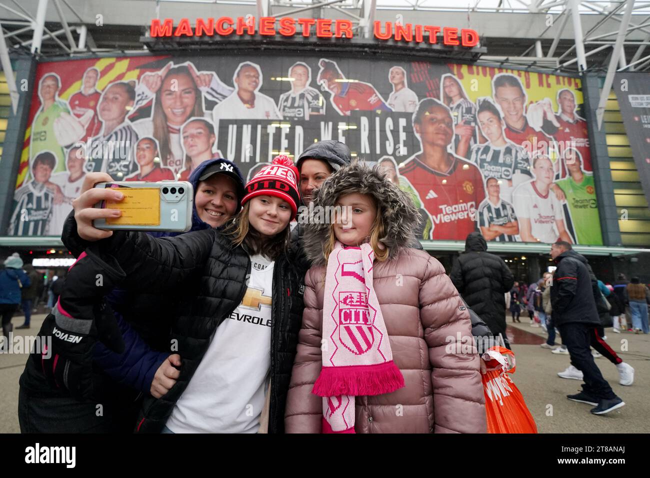 Manchester United fans pose for a selfie outside the ground ahead of ...