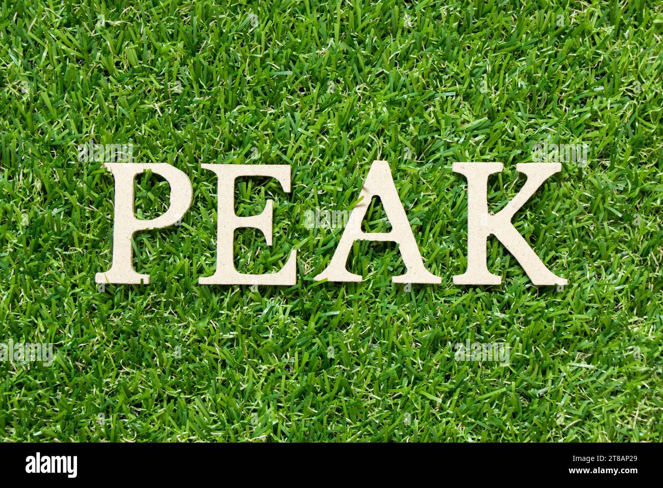 Wood letter in word peak on green grass background Stock Photo - Alamy