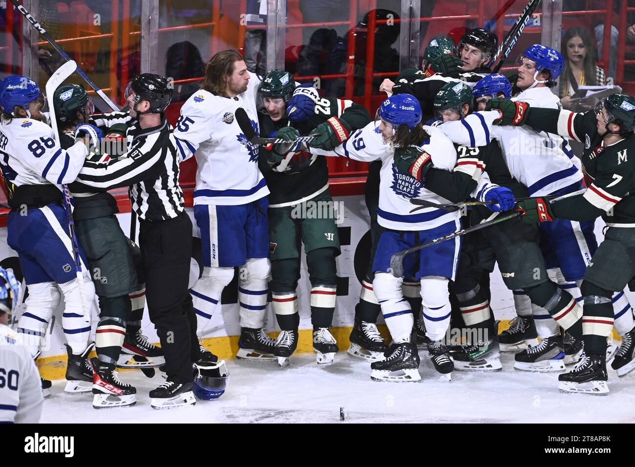 Toronto and Minnesota players skirmish during the second period of the ...