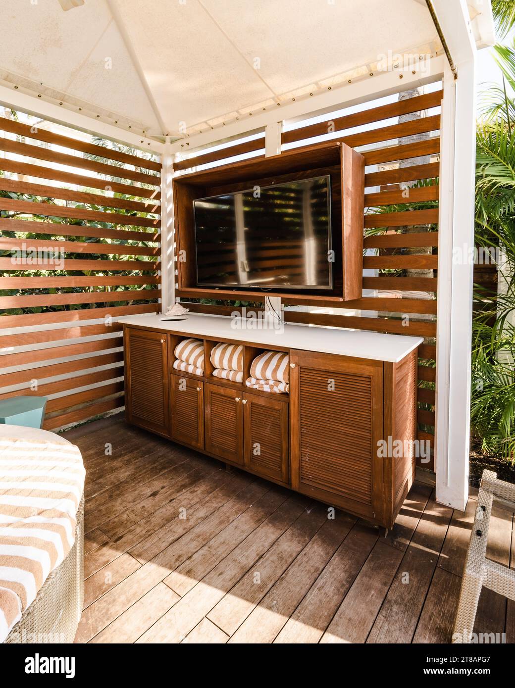 A closeup of Ritz-Carlton, St. Thomas, USVI TV in swimming pool premium ...