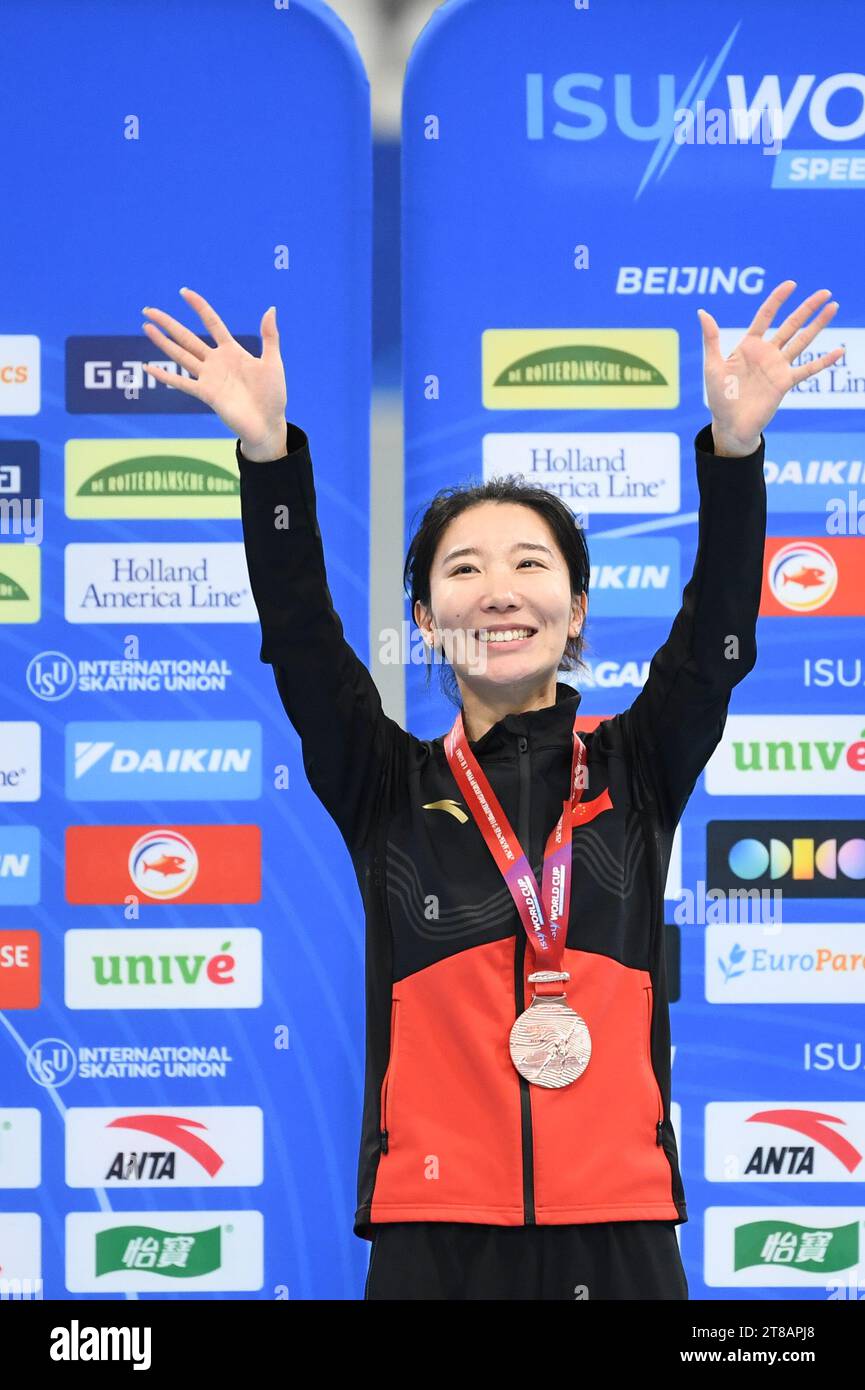 Beijing, China. 19th Nov, 2023. Han Mei of China celebrates during the ...