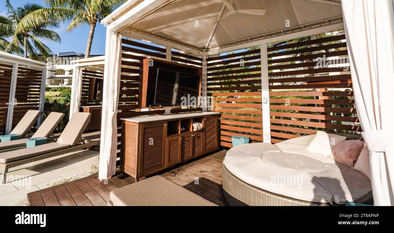 A closeup of Ritz-Carlton, St. Thomas, USVI Swimming Pool Booths Stock ...