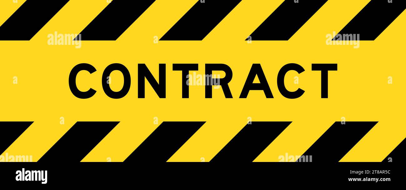 Yellow and black color with line striped label banner with word ...