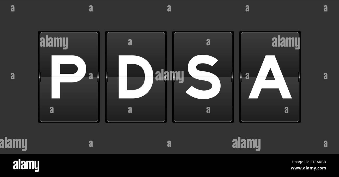 Black color analog flip board with word PDSA (Abbreviation of plan do ...