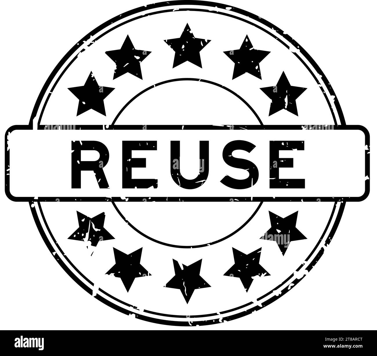 Grunge black reuse word with star icon round rubber seal stamp on white ...