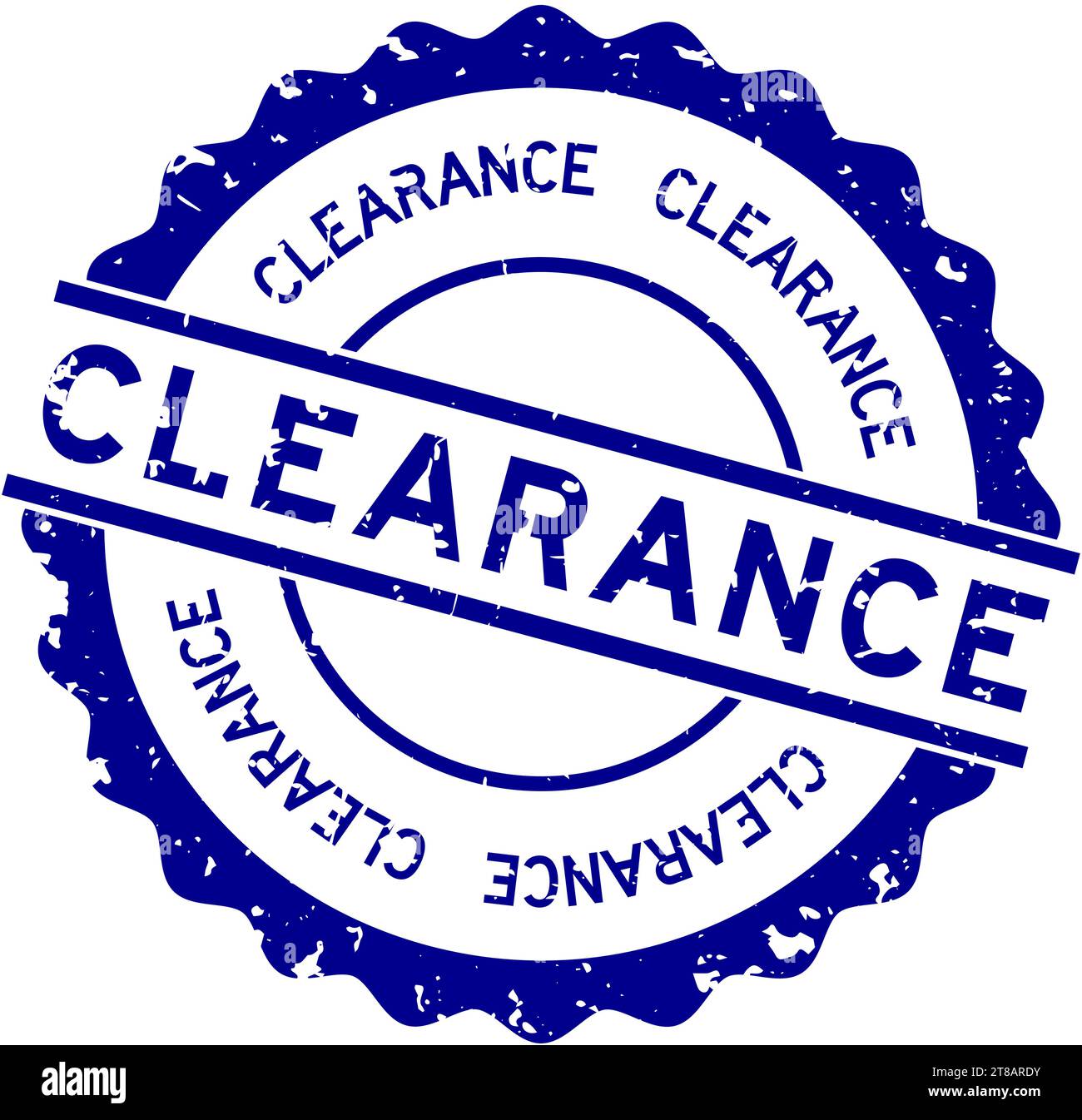 Grunge blue clearance word round rubber seal stamp on white background ...