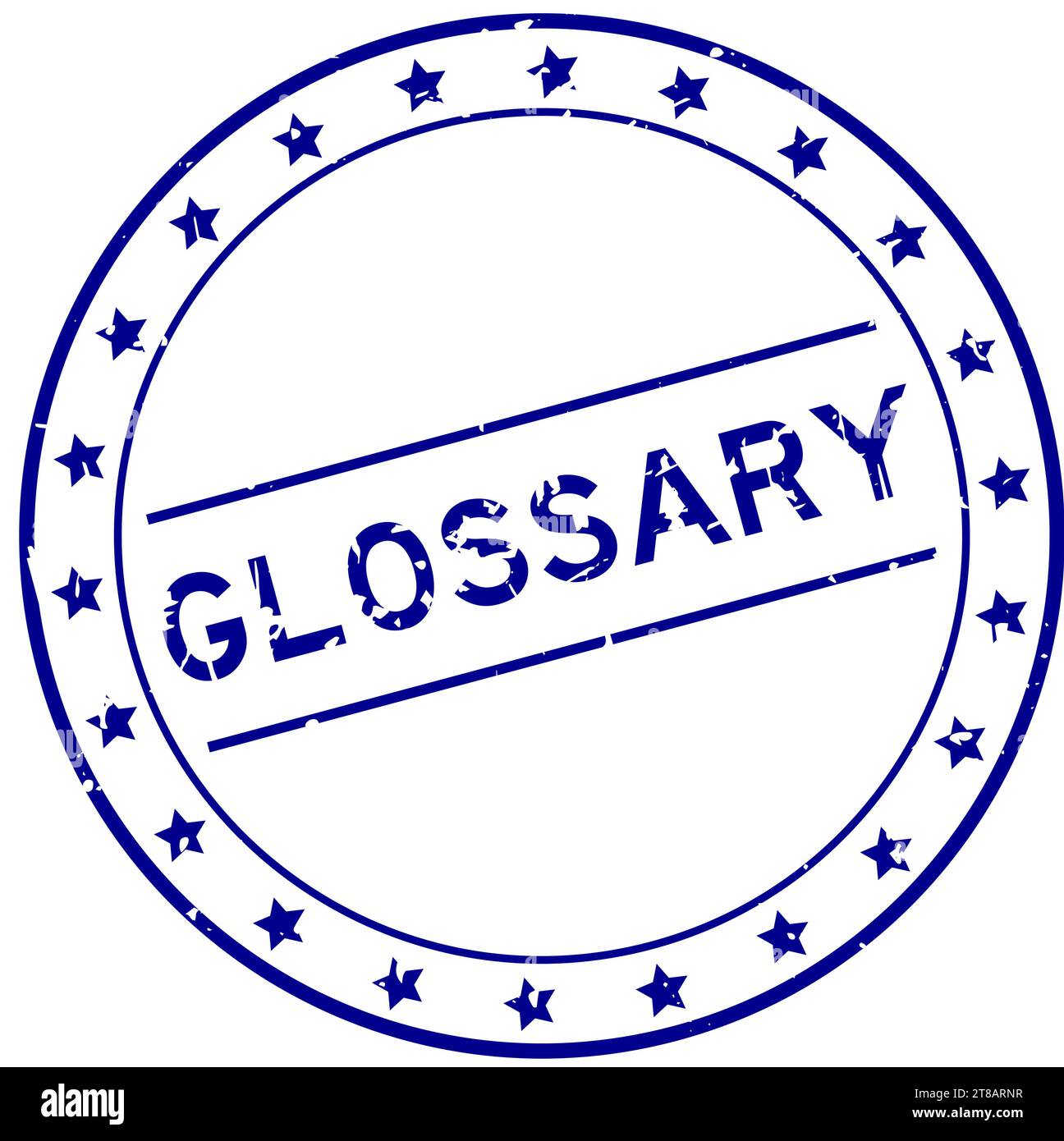 Grunge blue glossary word round rubber seal stamp on white background ...