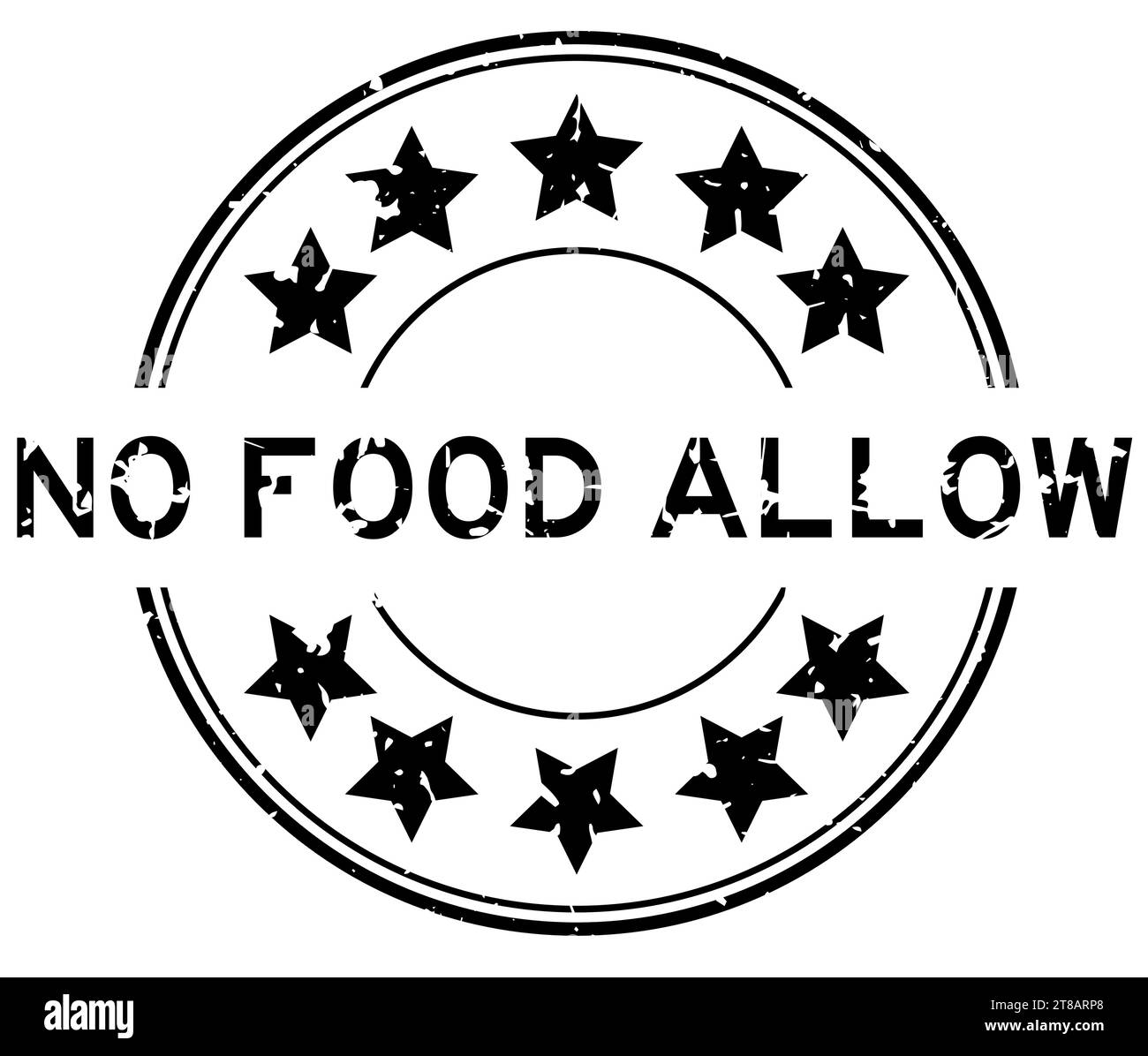 Grunge black no food allow word with star icon round rubber seal stamp ...