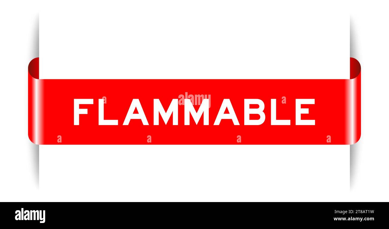 Red color inserted label banner with word flammable on white background ...