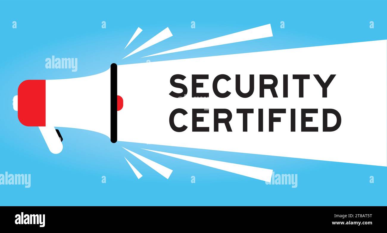 Color megaphone icon with word security certified in white banner on ...