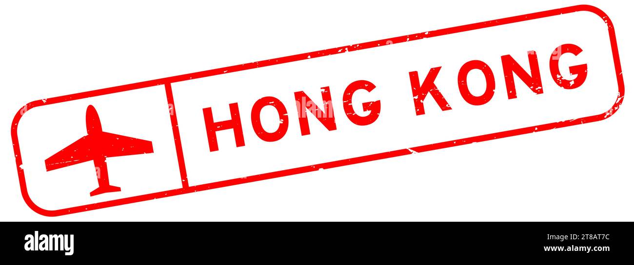 Grunge red hong kong word with plane icon square rubber seal stamp on white background Stock ...