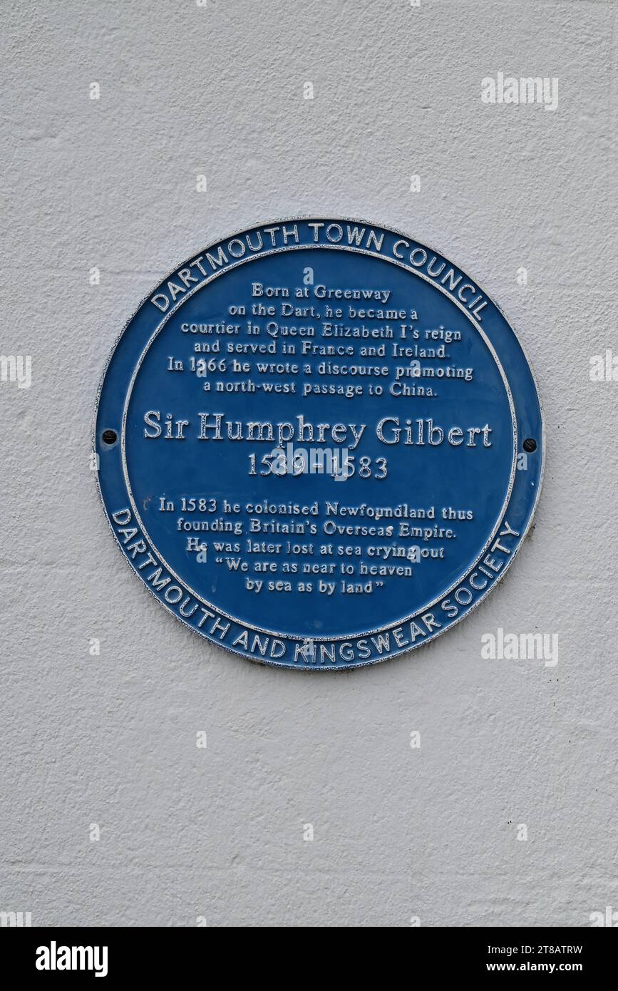 Blue plaque to English explorer Sir Humphrey Gilbert on the waterfront ...
