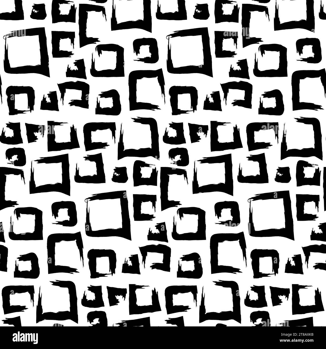Grunge Black Squares seamless pattern with hand drawn abstract symbols ...