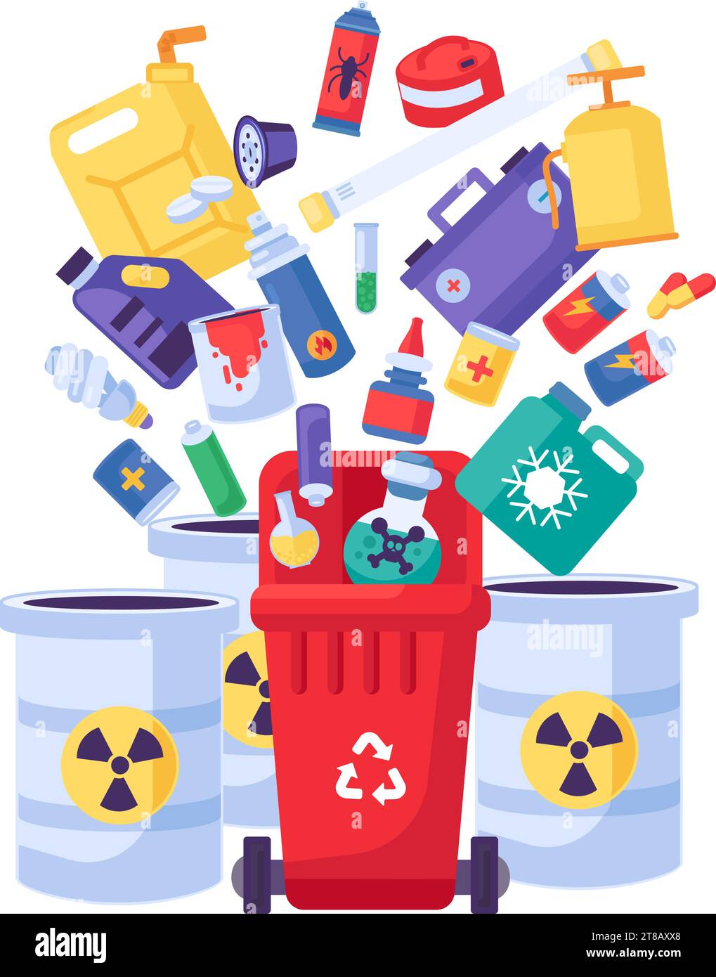 Old combustible and flammable items fall into open trash bin. Heap of ...