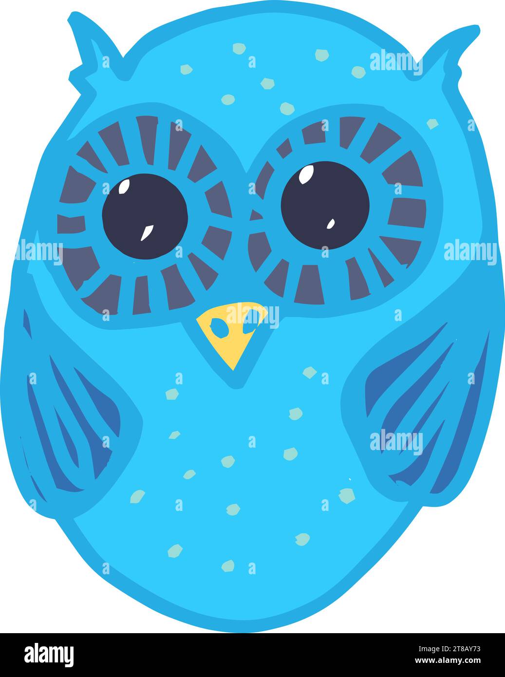 Cute Snowy blue eagle owl hand drawn in children style. Funny fairy ...