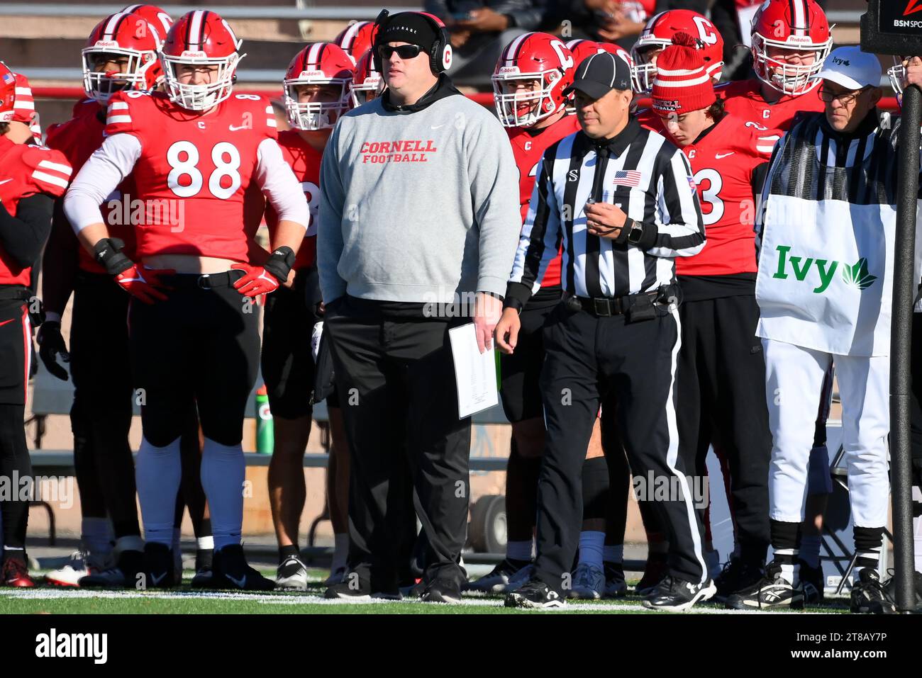 Ithaca, NY, USA. 18th Nov, 2023. Cornell Big Red head coach David Archer looks on against the ...