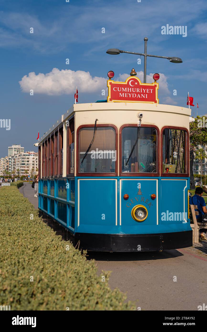 Retro Stalin tram. embankment of the Cordon. public tourist transport ...