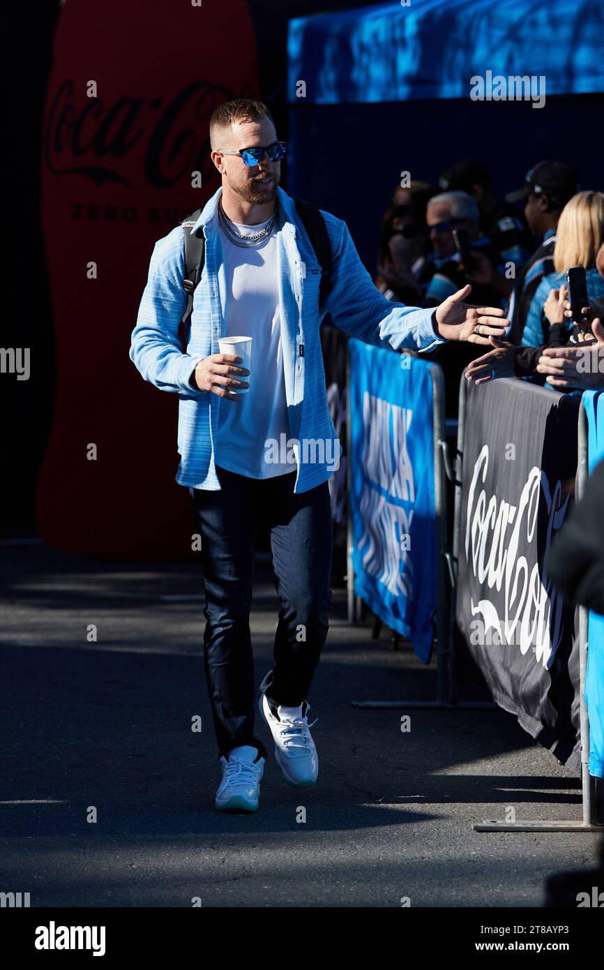 Carolina Panthers wide receiver Adam Thielen (19) arrives at Bank of ...