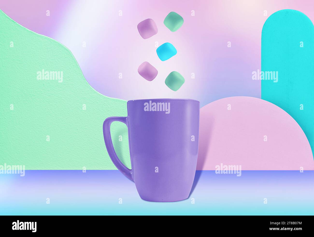 Playful and Vibrant Blue Mug with Pastel Sweets - Eye-Catching Image ...