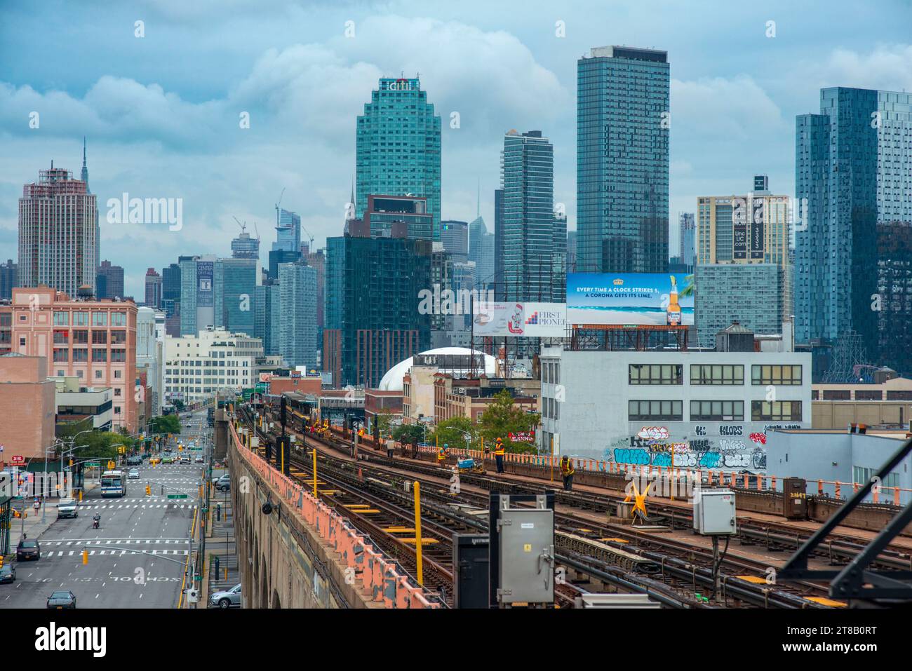 The tracks of the 7 train in Corona, Queens, New York. This elevated ...