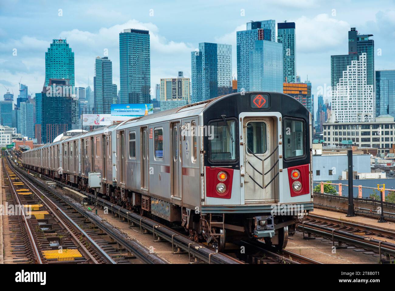 The tracks of the 7 train in Corona, Queens, New York. This elevated ...