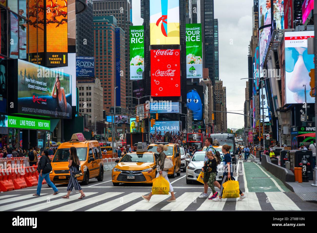 Times Square, New York City at night. Crowds in Times Square on a fall ...