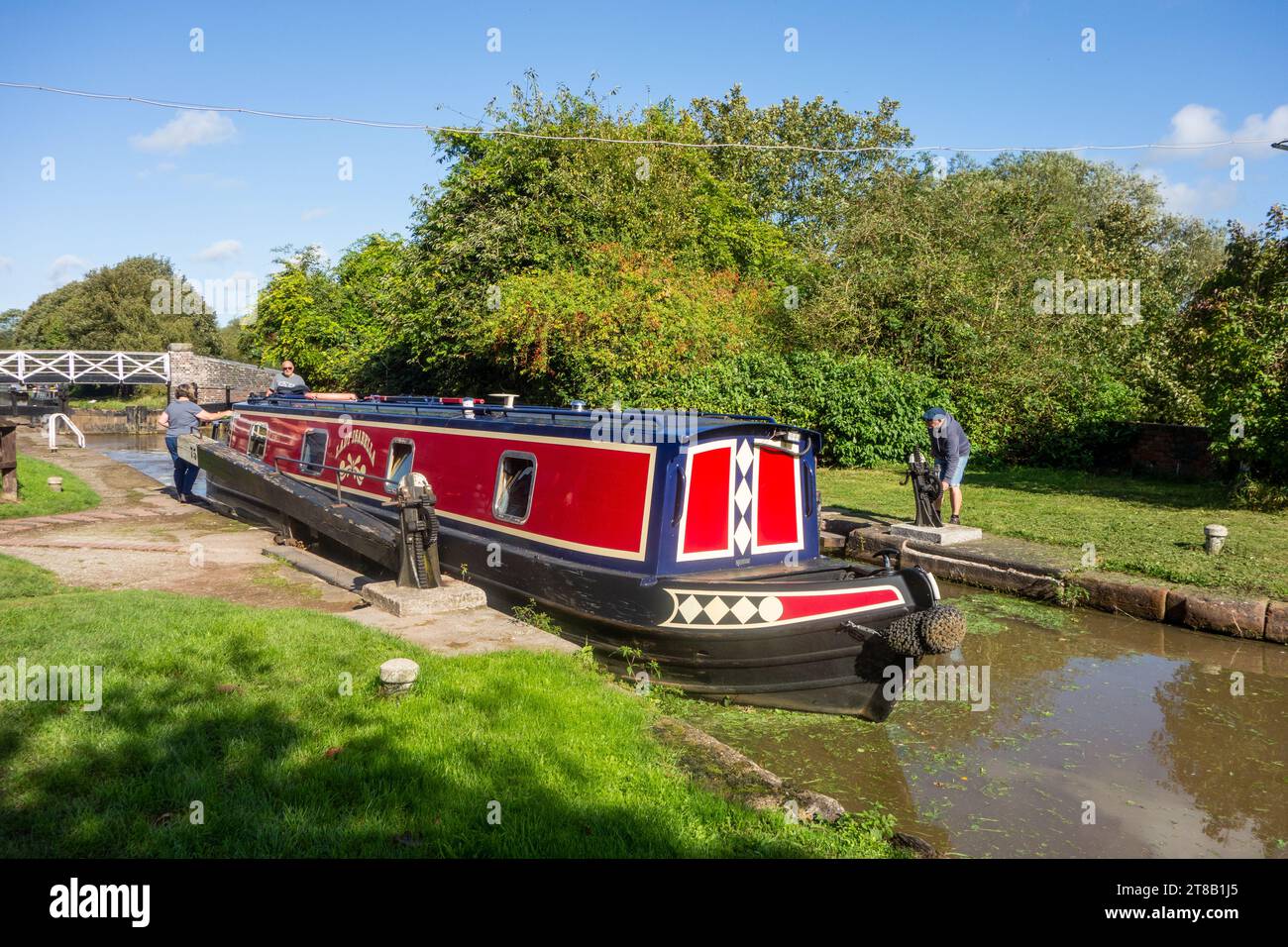 Canal narrowboat in the the Big lock on the Trent and Mersey canal at ...