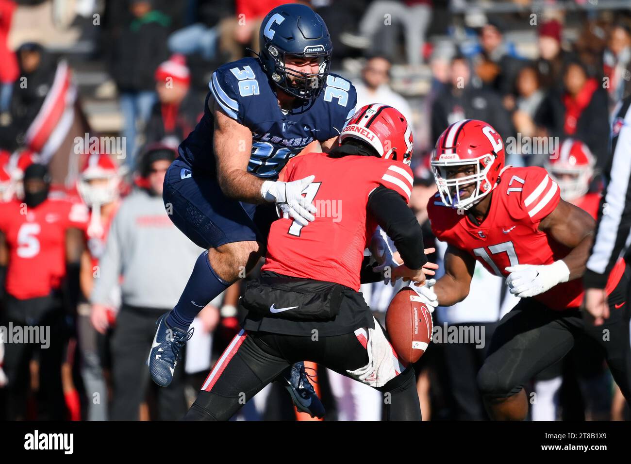 Ithaca, USA. 18th Nov, 2023. November 18, 2023: Columbia Lions defensive lineman Justin Townsend ...