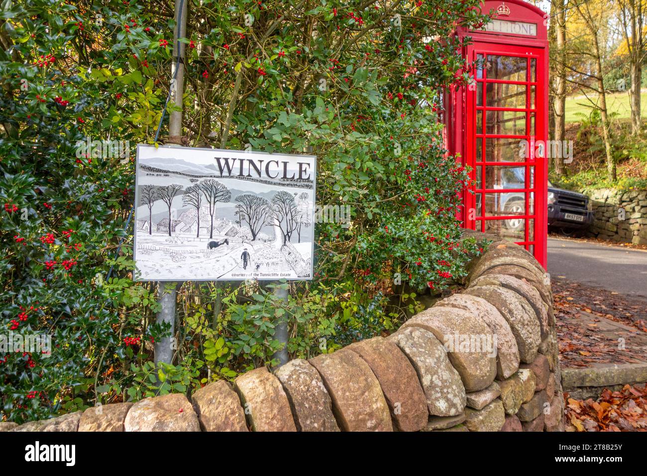The Cheshire Peak District village of Wincle with a Wincle sign post ...