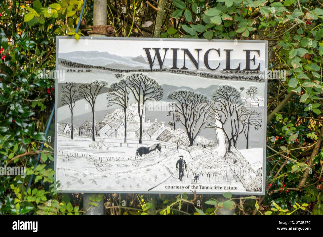 The Cheshire Peak District village of Wincle with a Wincle sign post ...