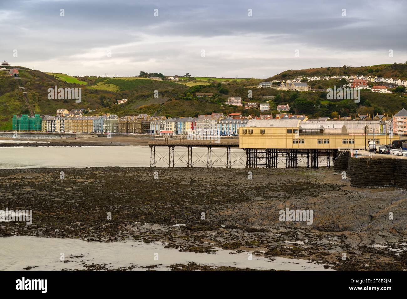 The Royal Pier Arcade, Aberystwyth Pier at low tide showing the Pier ...