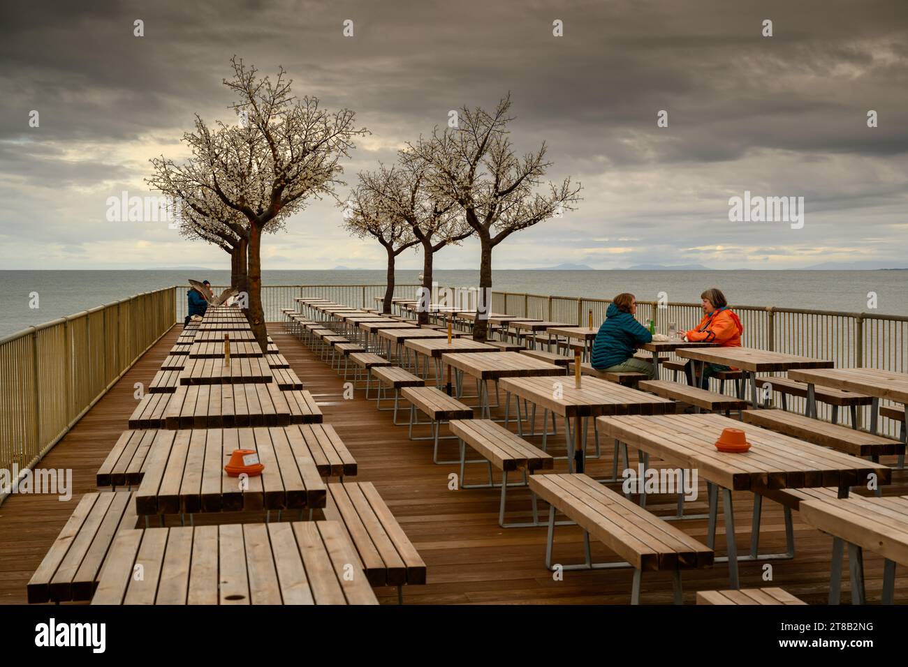 The terrace at the Royal Pier Arcade, Aberystwyth Pier, North Wales ...